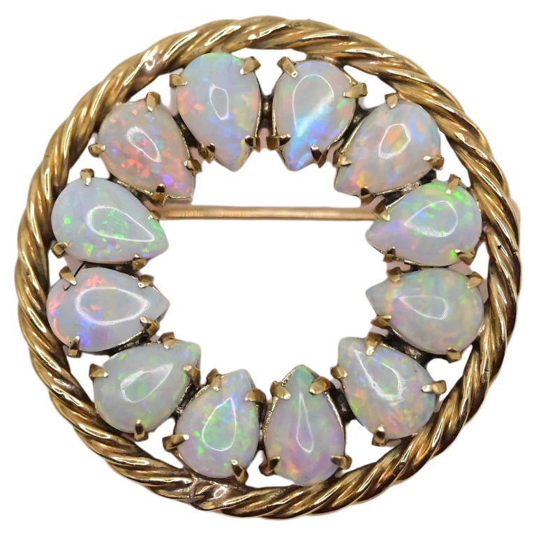 Gorgeous 14k Yellow Gold and Opal Brooch For Sale at 1stDibs