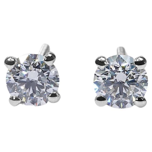 Gorgeous 18k White Gold Stud Earrings with 0.80 ct Natural Diamonds GIA ...