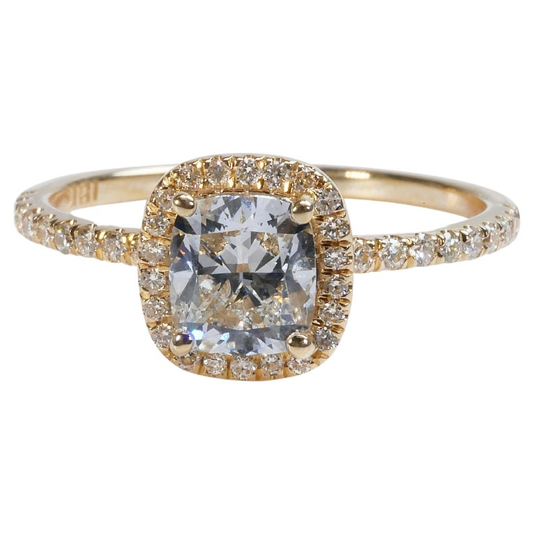 Gorgeous 18K Yellow gold Halo Ring with 1.24ct Natural Diamonds -GIA ...