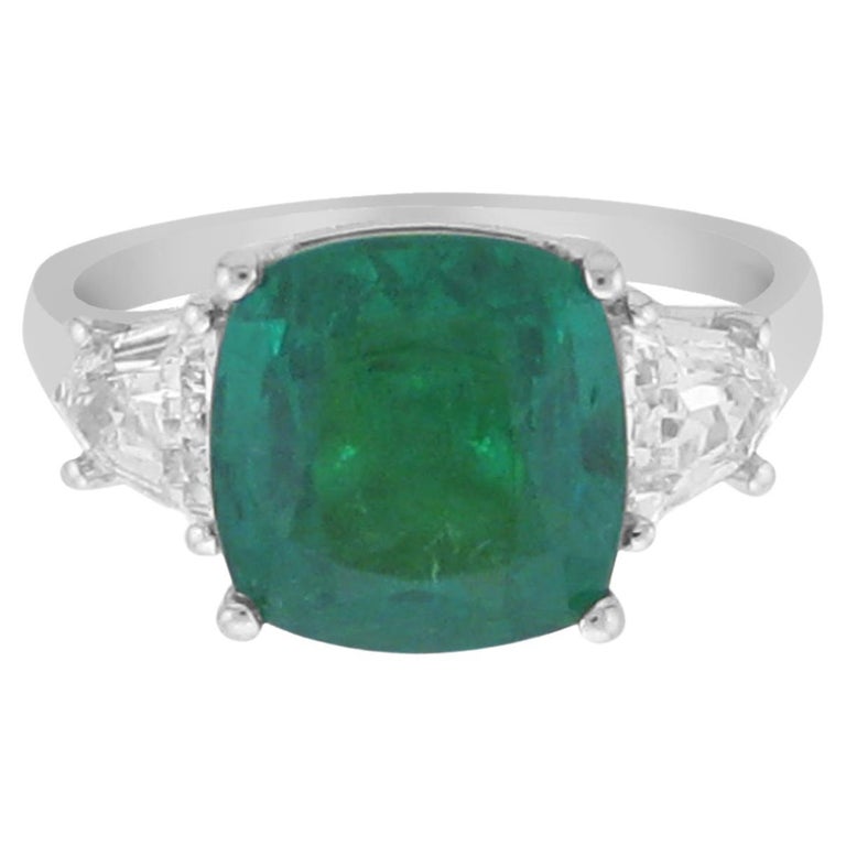 Gorgeous 3 Stone Cushion Cut Emerald and Cadillac Diamonds Ring GIA ...