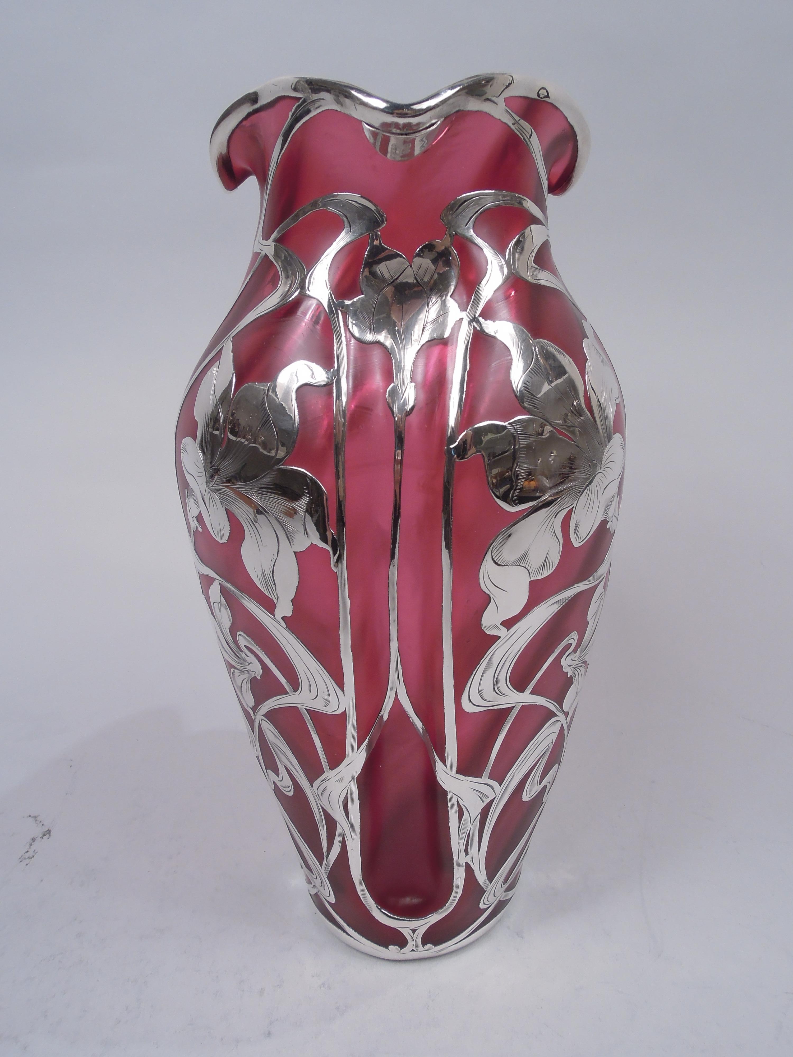 Gorgeous American Art Nouveau Cranberry Red Silver Overlay Vase For ...