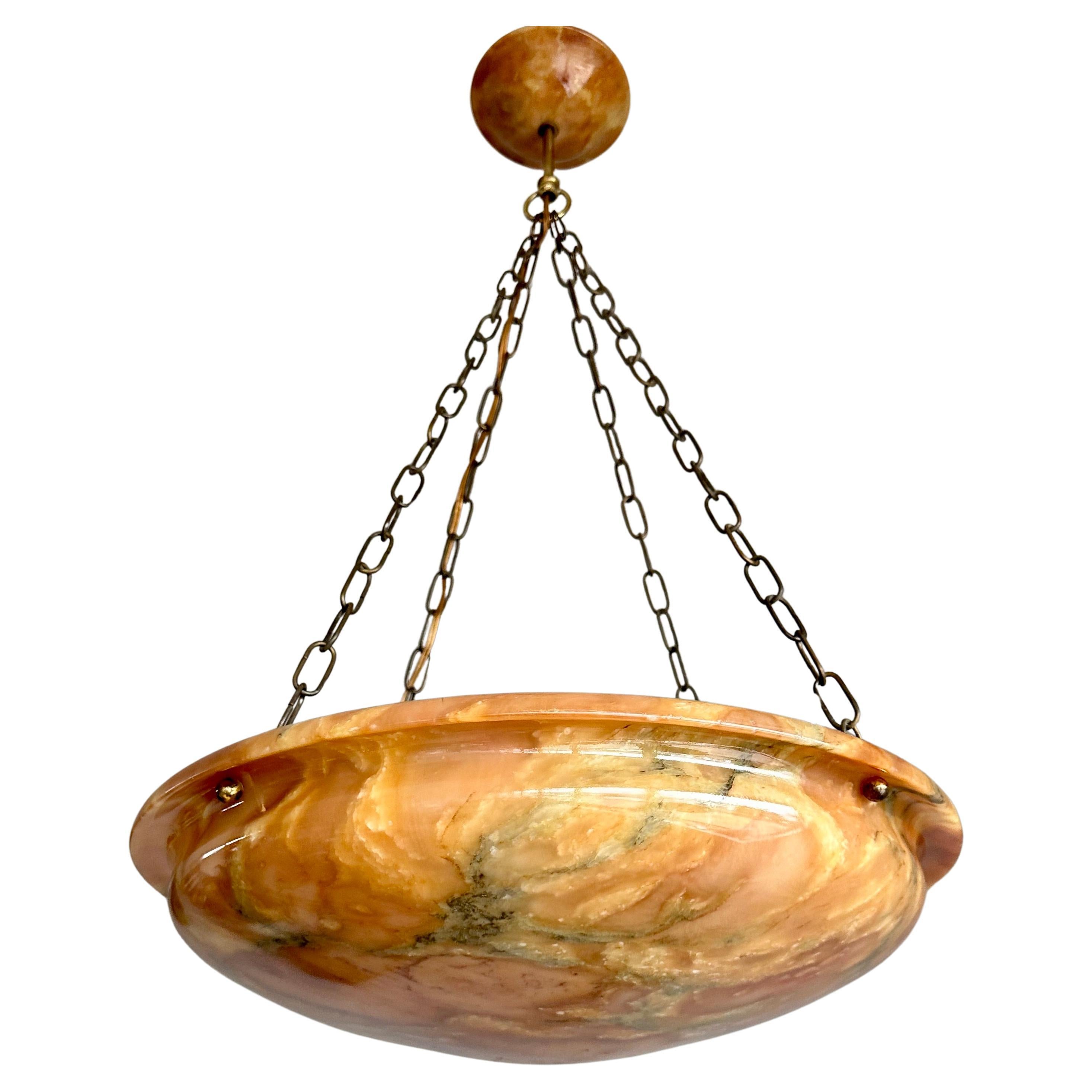 Striking Antique and Mint Condition, Large Alabaster Pendant Light / Fixture For Sale at 1stDibs