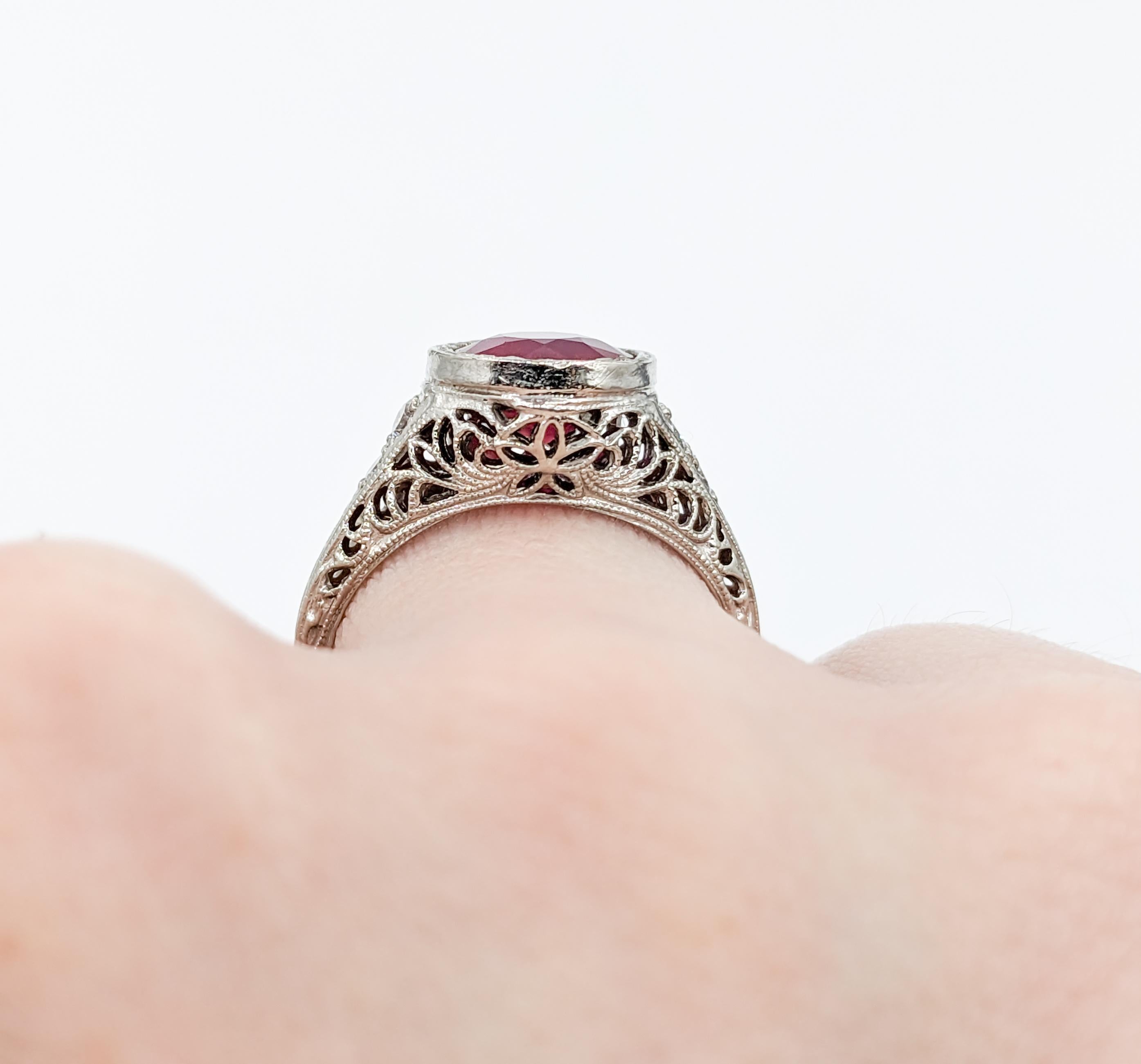 Gorgeous Antique Filigree Ruby Ring in 18K White Gold at 1stDibs