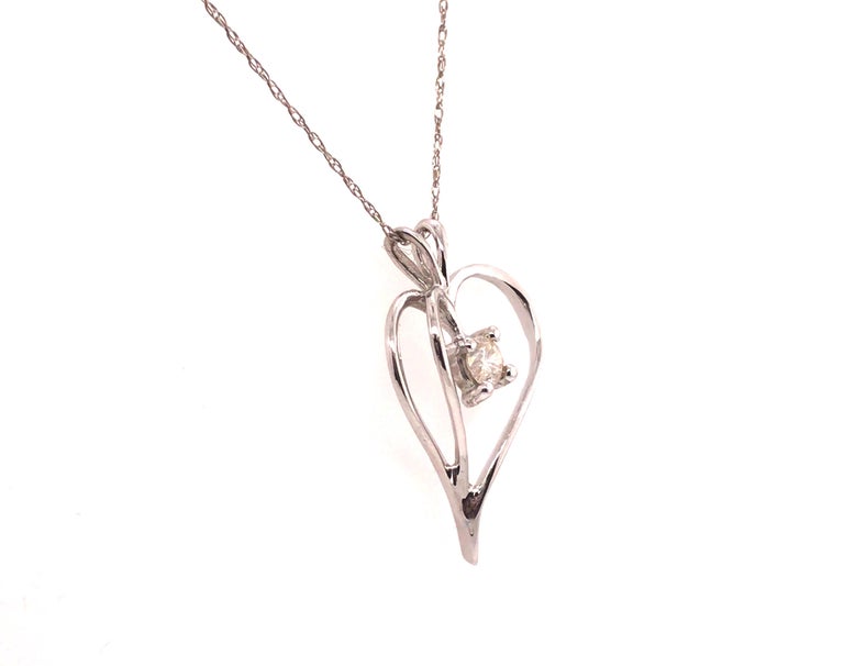 Gorgeous Big Heart Solitaire Diamond Pendant Necklace .25ct 14K White ...