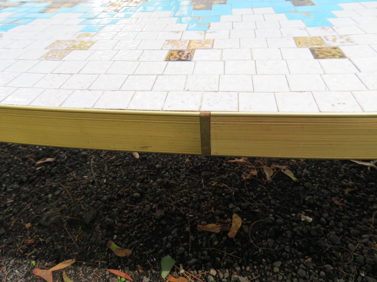 Gorgeous Brass Kidney Shaped Tile Mosaic Top Coffee Table Mid-Century ...
