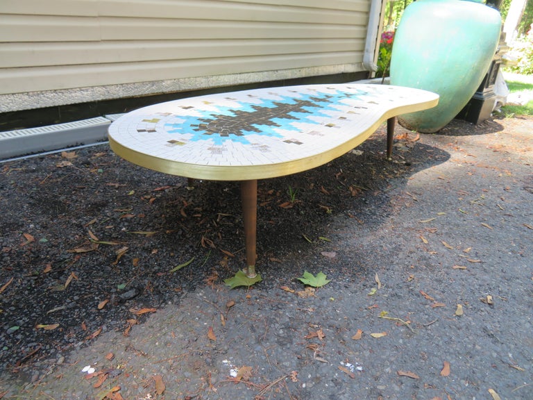 Gorgeous Brass Kidney Shaped Tile Mosaic Top Coffee Table Mid-Century ...