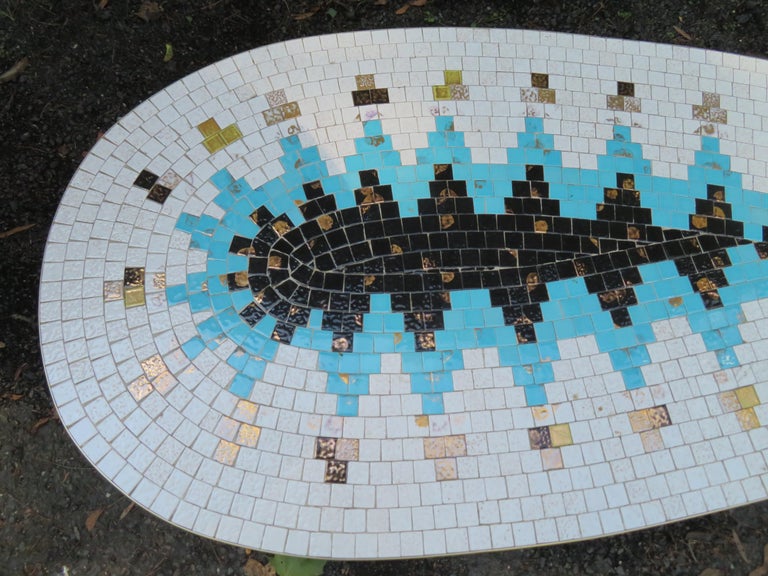 Gorgeous Brass Kidney Shaped Tile Mosaic Top Coffee Table Mid-Century ...