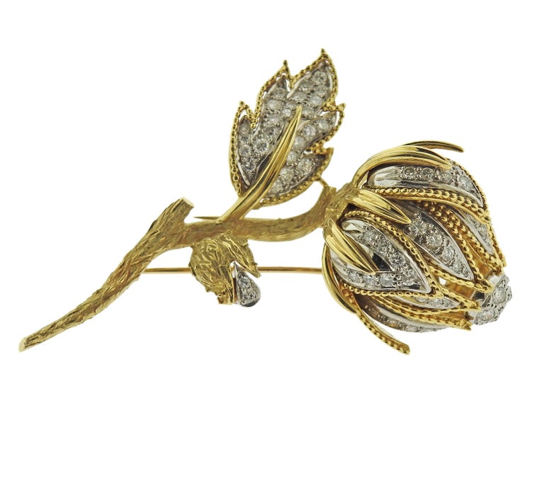 Gorgeous Diamond Yellow Gold Flower Brooch For Sale at 1stDibs ...