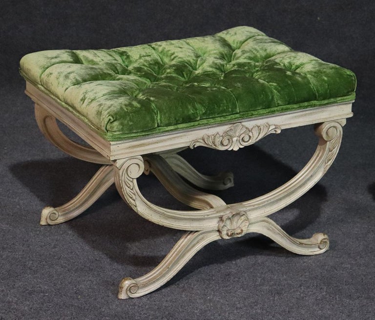 Gorgeous Distressed White Painted Cerule X-Form Draper Era Stools ...