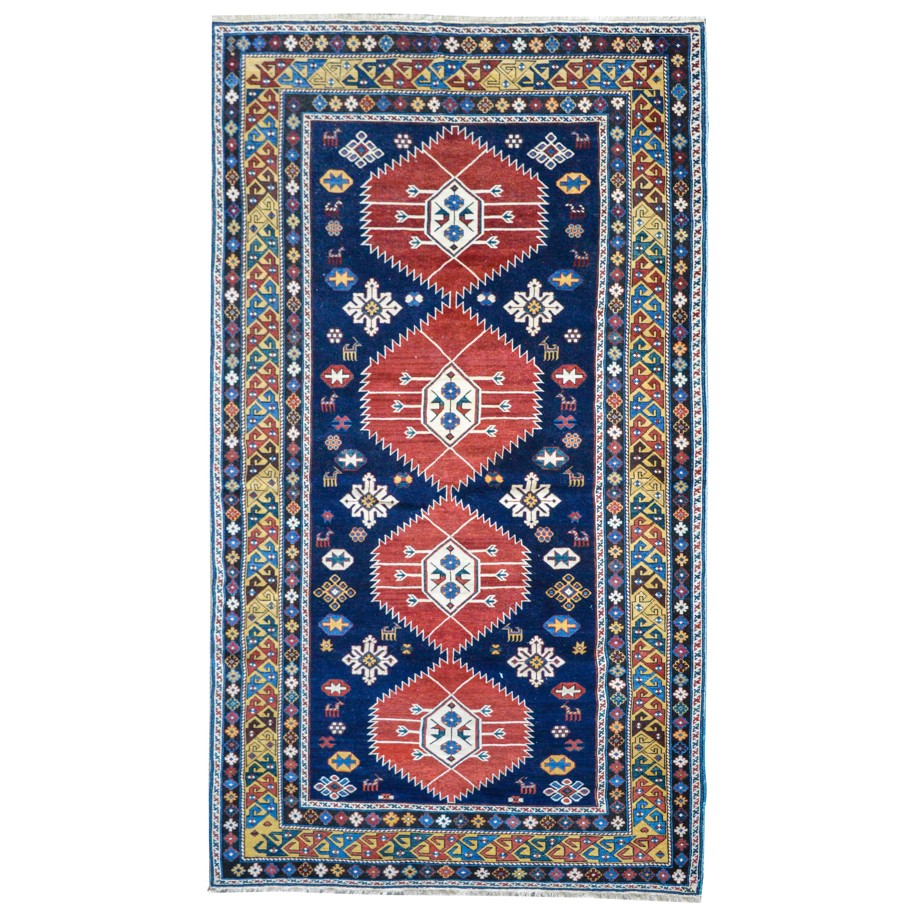 Shirvan Vintage Rug Azerbeijan Blue Beige Orange Purple Midcentury ...