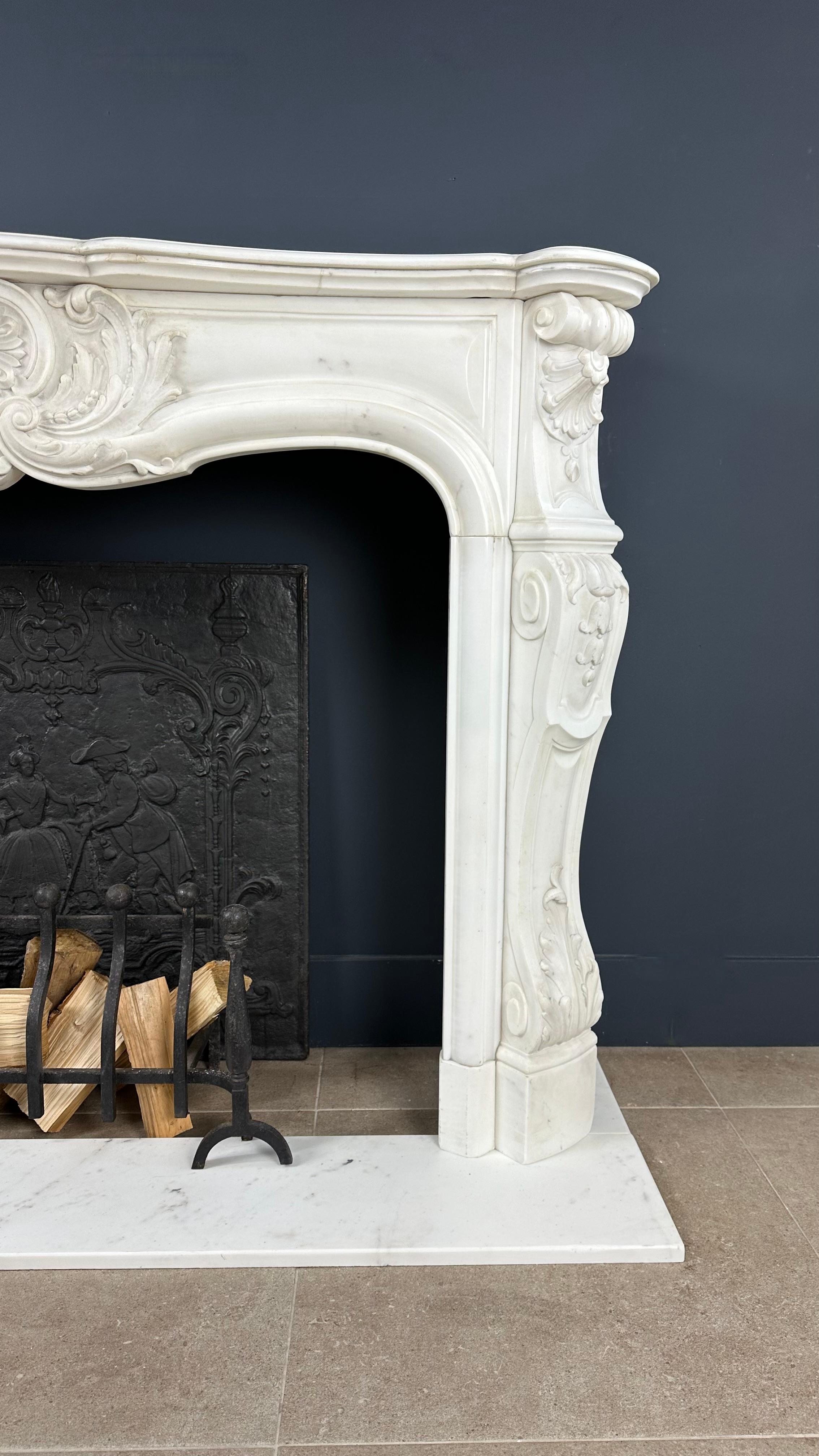 Gorgeous French Antique Front Shell Fireplace White Carrara Marble For ...