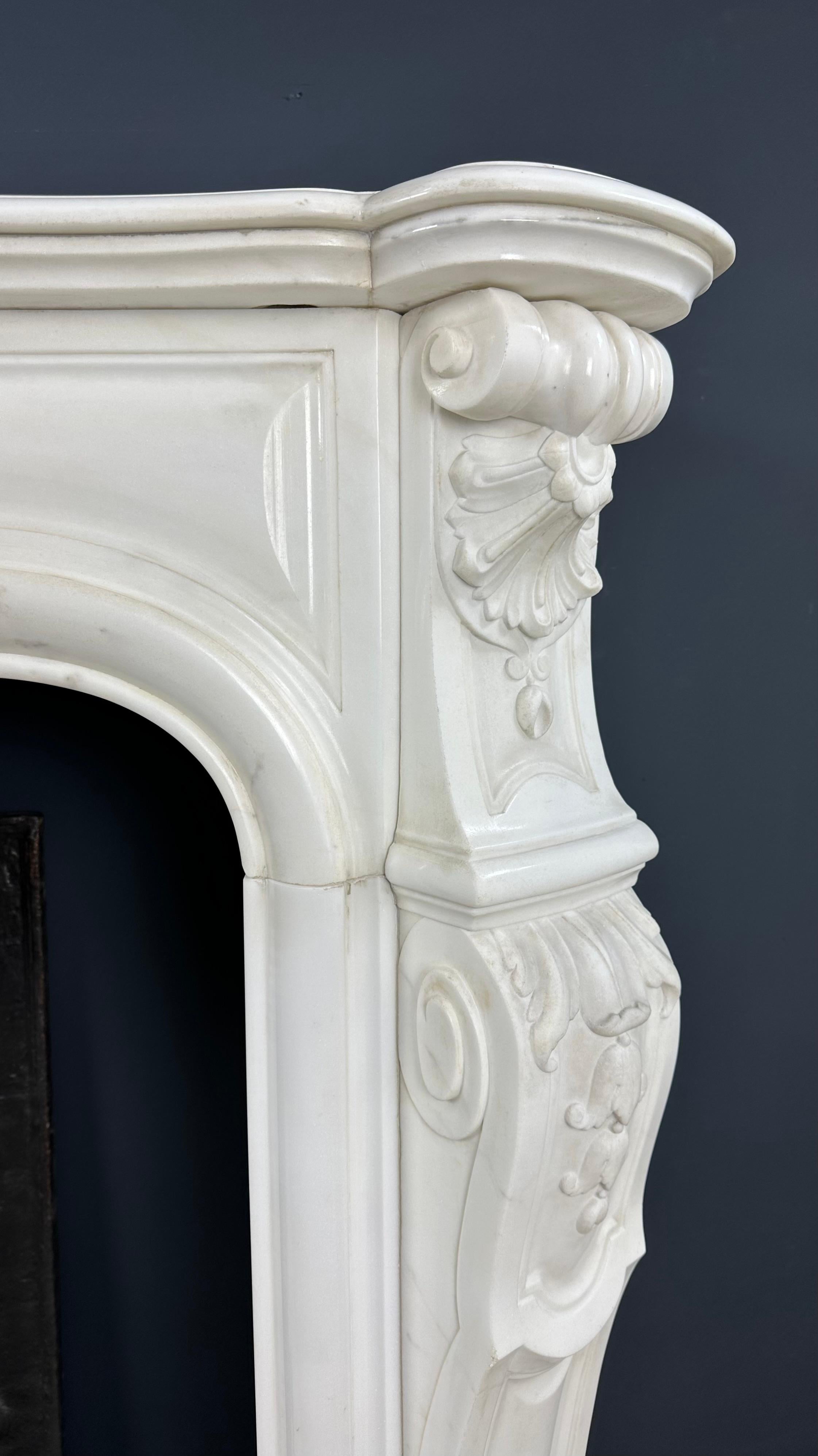 Gorgeous French Antique Front Shell Fireplace White Carrara Marble For ...