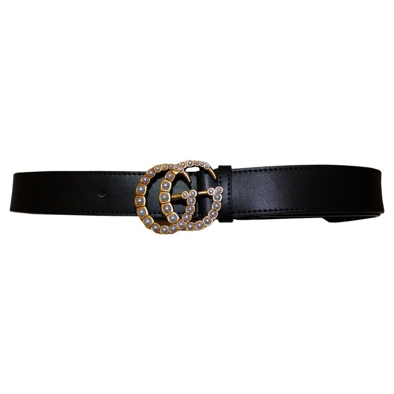 Gorgeous Gucci Belt with Double G Pearl Buckle For Sale at 1stDibs