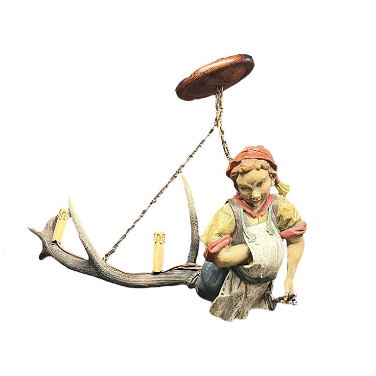 Gorgeous Hand Carved Wooden Lustermannchen Butler Sculpture Chandelier ...