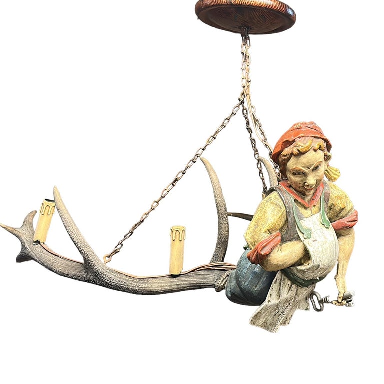 Gorgeous Hand Carved Wooden Lustermannchen Butler Sculpture Chandelier ...