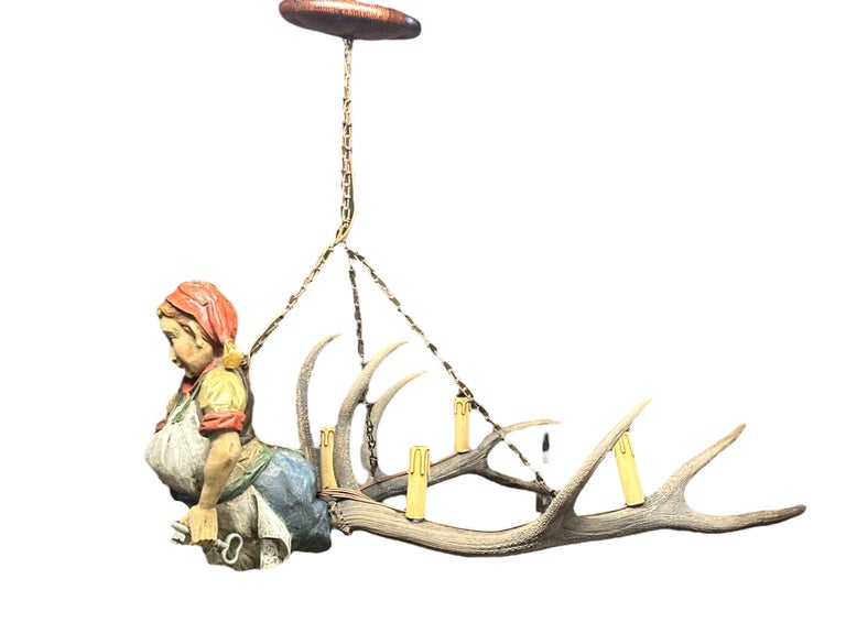 Gorgeous Hand Carved Wooden Lustermannchen Butler Sculpture Chandelier ...