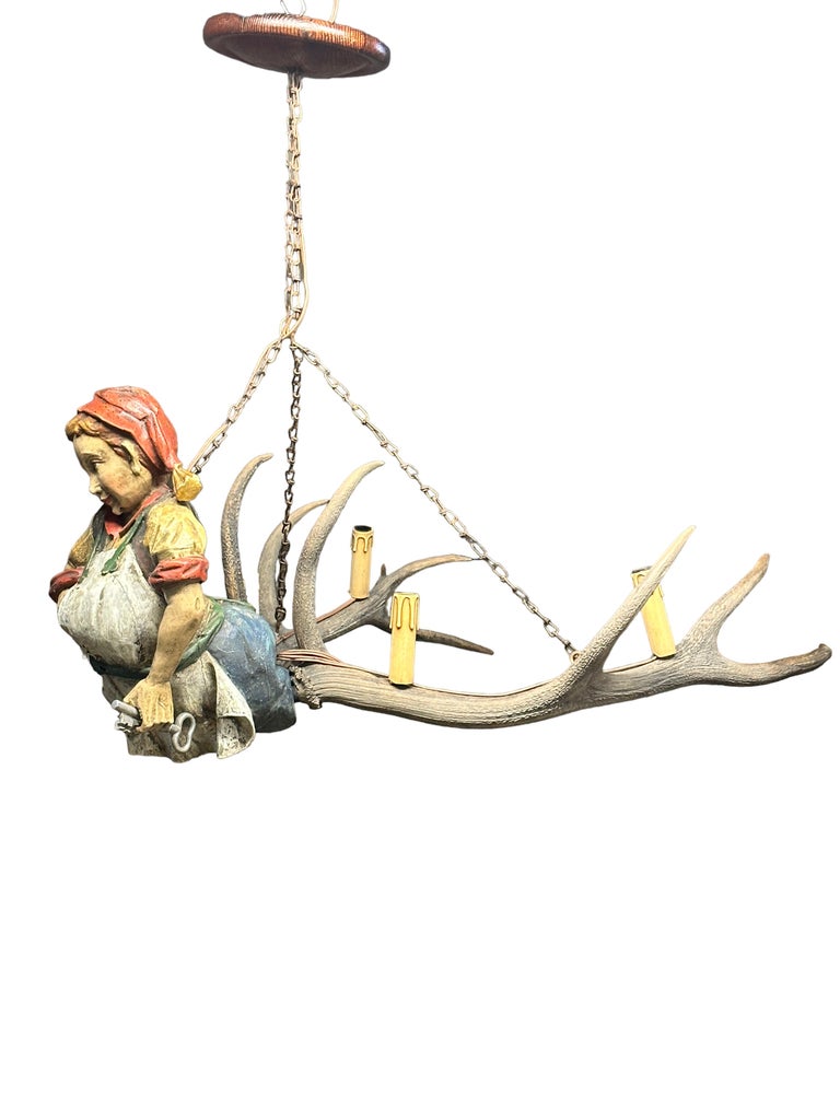Gorgeous Hand Carved Wooden Lustermannchen Butler Sculpture Chandelier ...