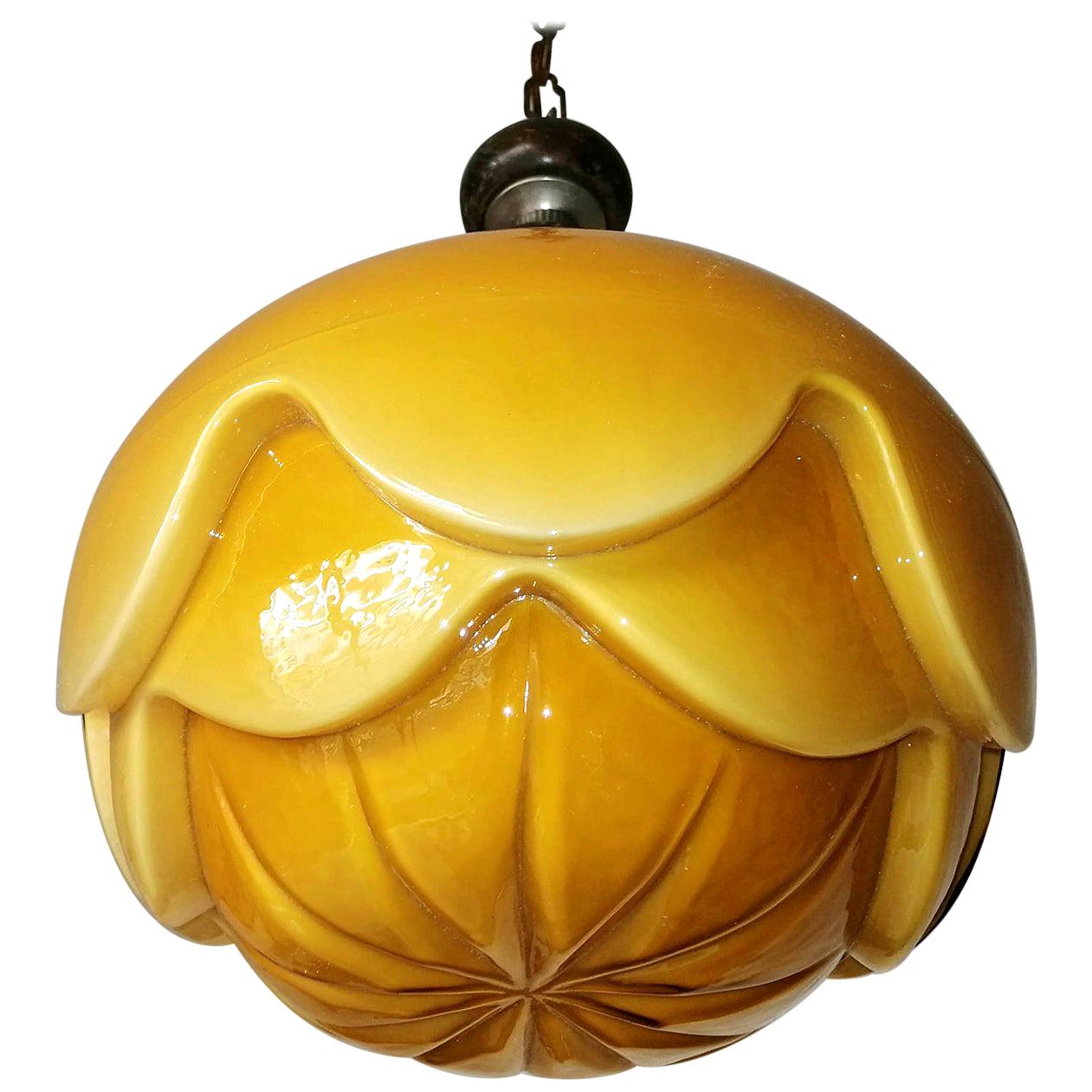 Large Pendant Lamp Lantern with Amber Glass Shade For Sale at 1stDibs