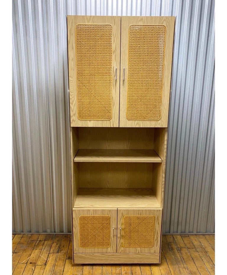 Gorgeous Mid-Century Oak, Cane and Chrome Wall Unit Featuring ...