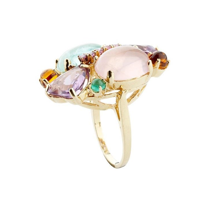Gorgeous Multi-Color Gemstone Cluster Ring in Yellow Gold For Sale at ...
