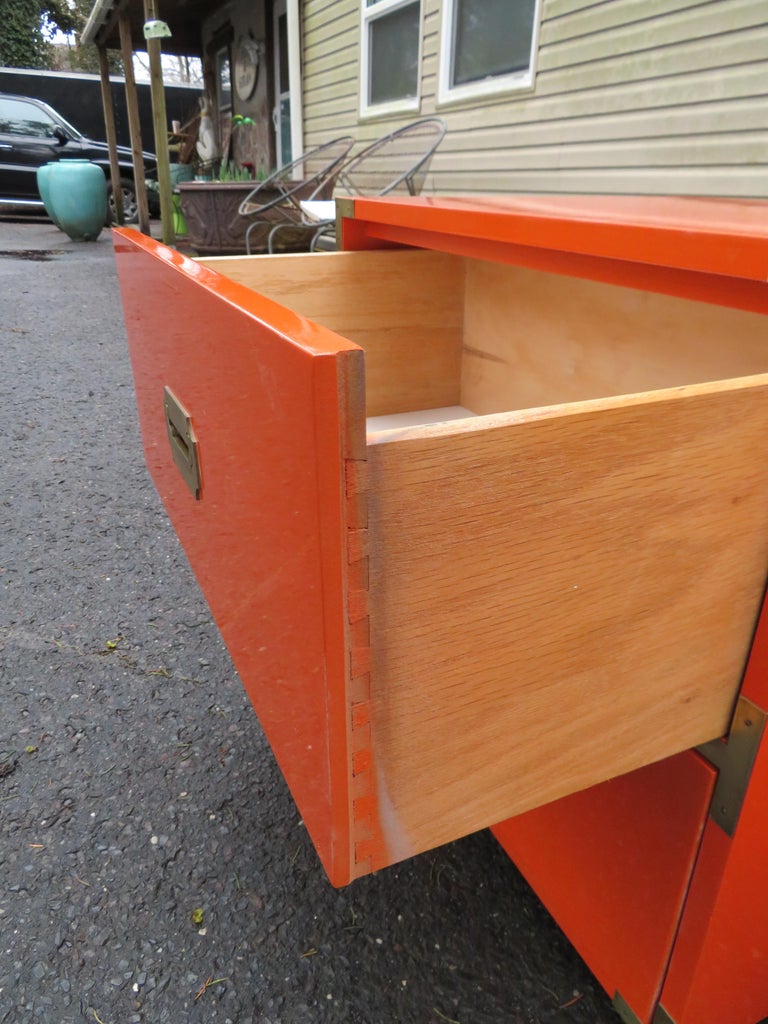 Gorgeous Pair Gloss Orange Lacquer Campaign Chest Night Stand Dixie ...