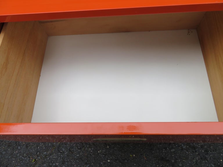 Gorgeous Pair Gloss Orange Lacquer Campaign Chest Night Stand Dixie ...