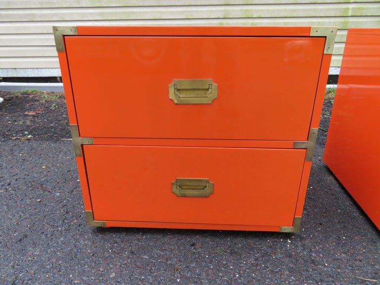 Gorgeous Pair Gloss Orange Lacquer Campaign Chest Night Stand Dixie ...