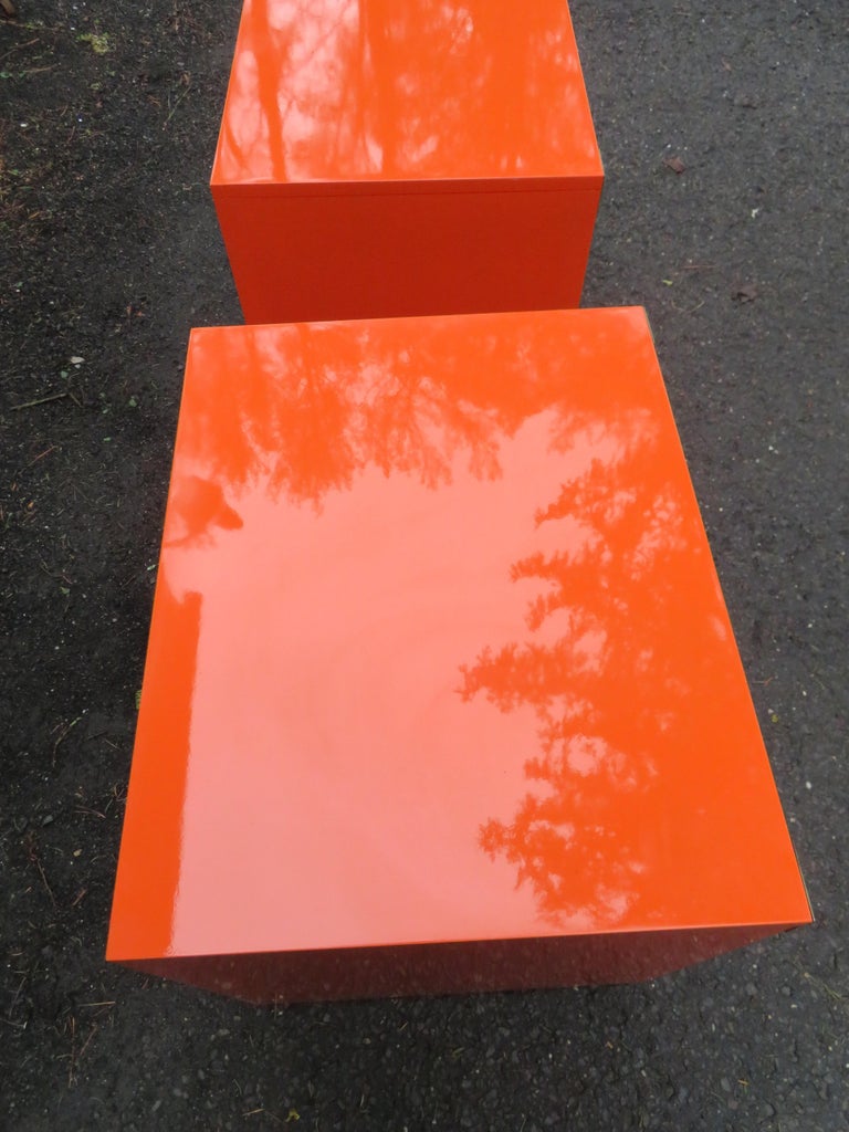 Gorgeous Pair Gloss Orange Lacquer Campaign Chest Night Stand Dixie ...