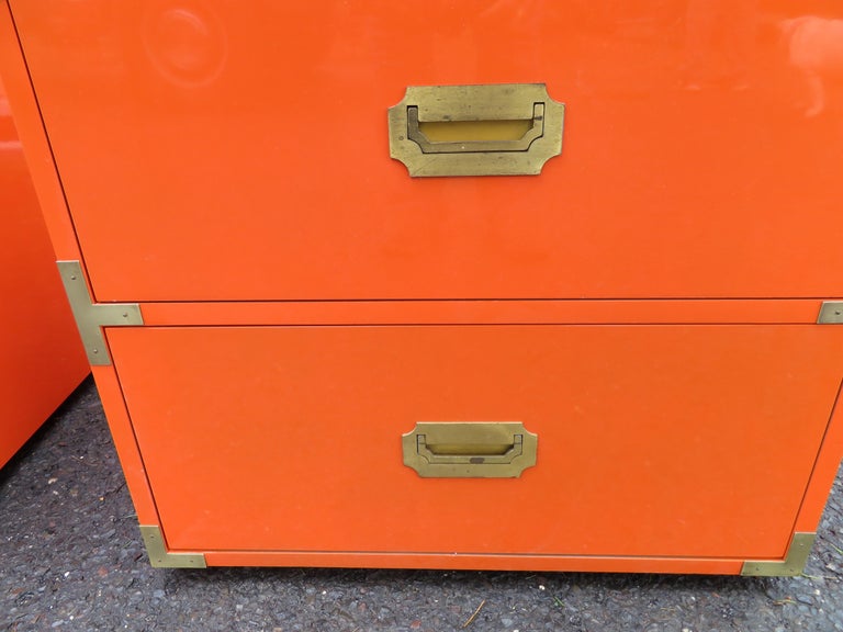 Gorgeous Pair Gloss Orange Lacquer Campaign Chest Night Stand Dixie ...