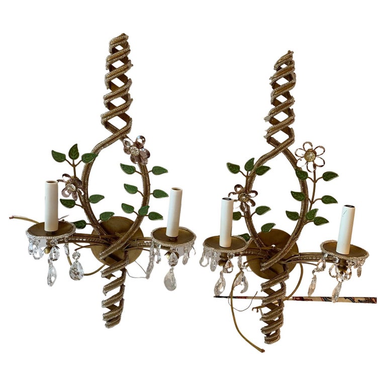 Gorgeous Pair of Italian Glass and Crystal Sconces For Sale at 1stDibs