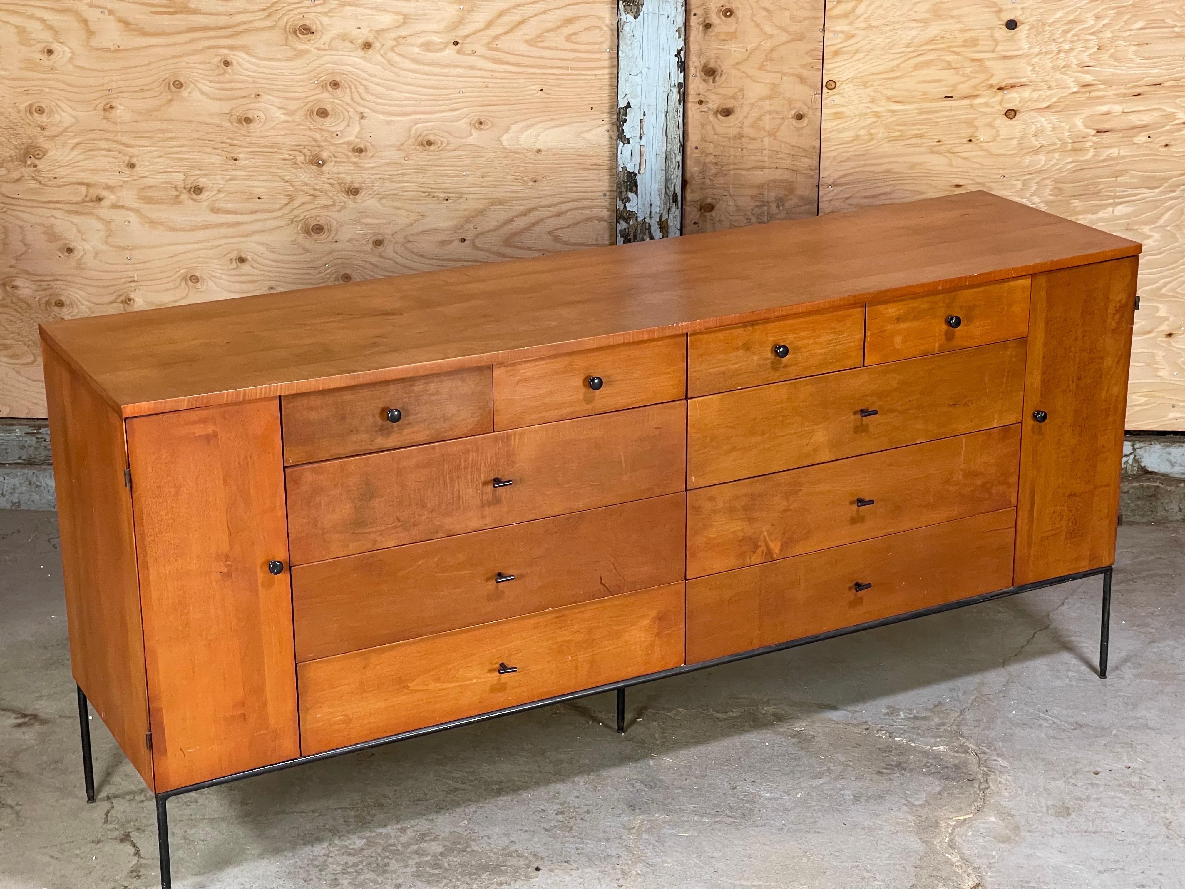 Paul McCobb 20 Drawer Dresser on Iron Legs Original at 1stDibs