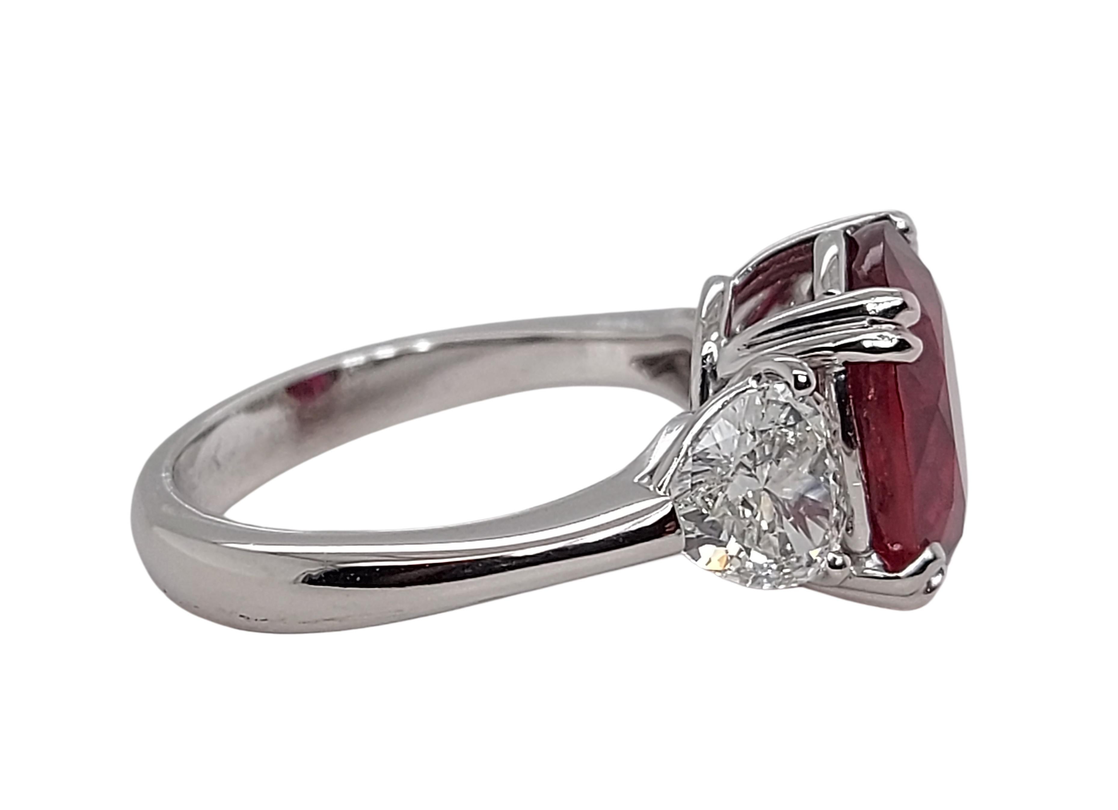 Gorgeous Platinum Ring with Vivid Red 5.53 Ct Ruby and 1.5 Ct Heart ...