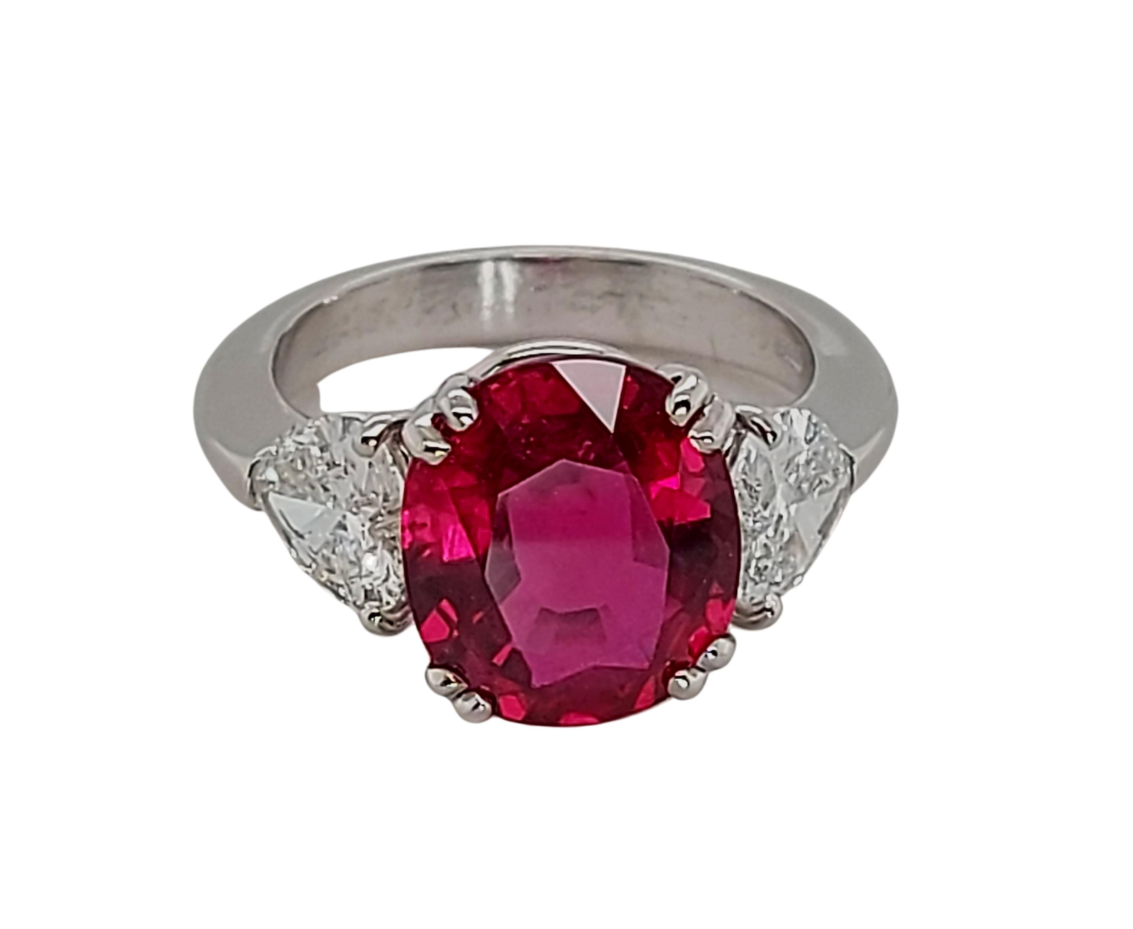 Gorgeous Platinum Ring with Vivid Red 5.53 Ct Ruby and 1.5 Ct Heart ...