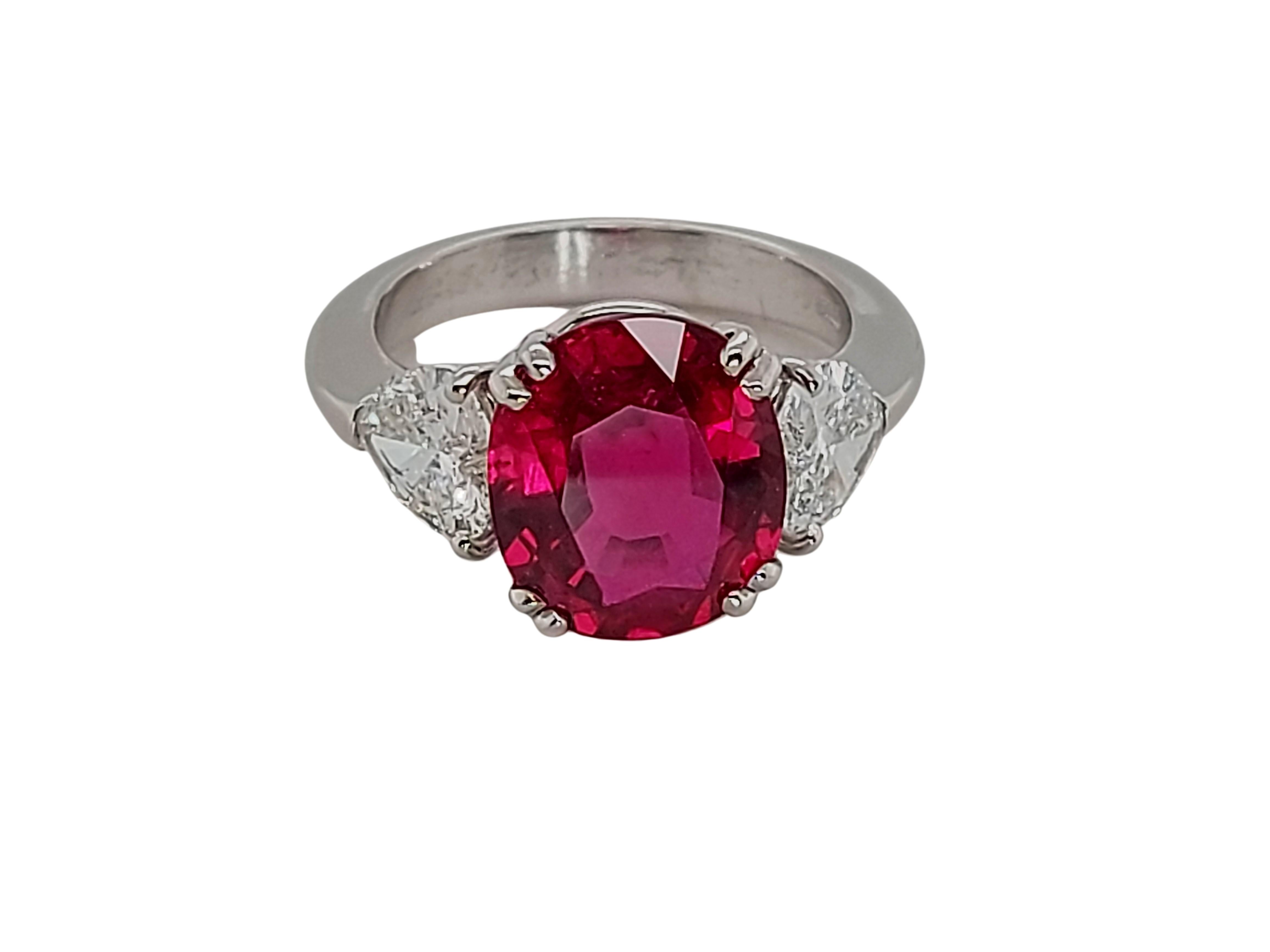 Gorgeous Platinum Ring with Vivid Red 5.53 Ct Ruby and 1.5 Ct Heart ...