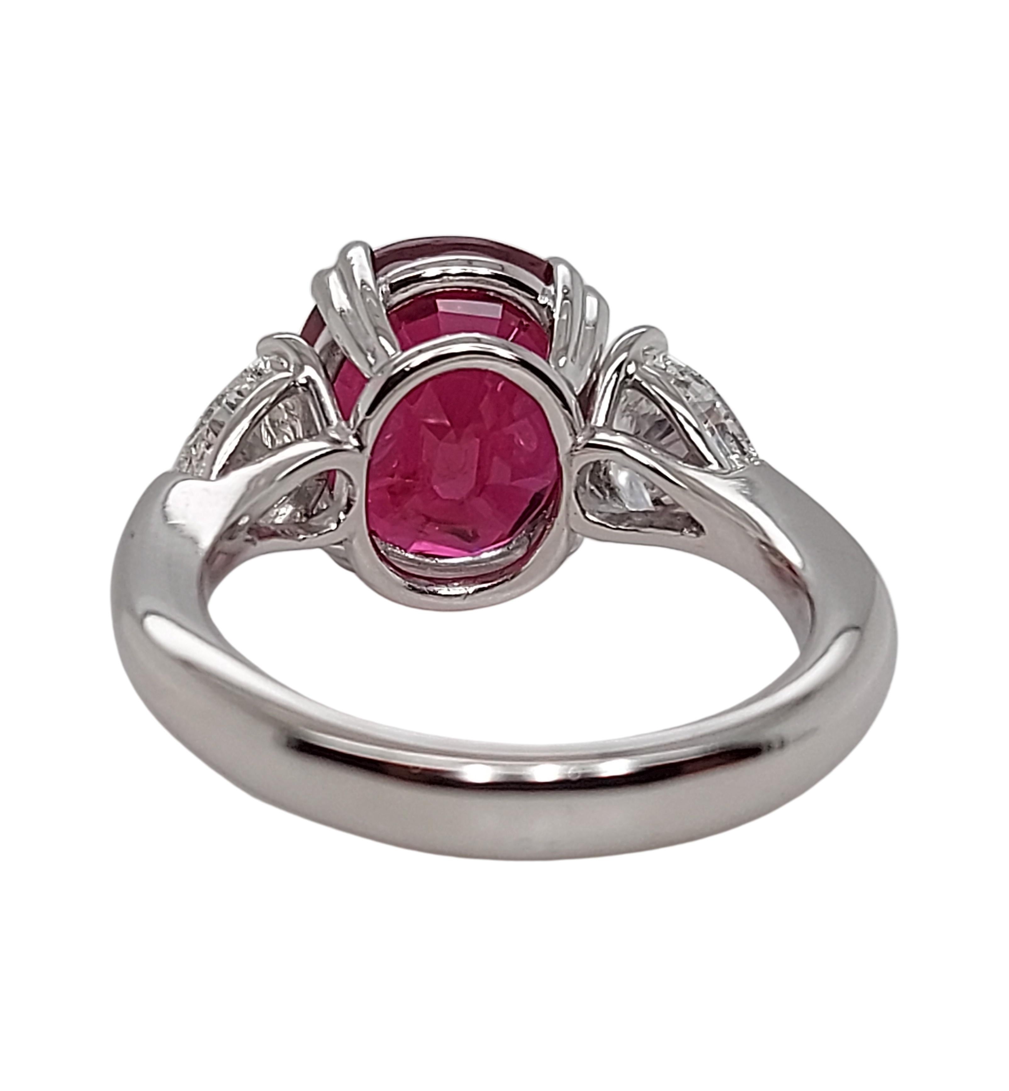 Gorgeous Platinum Ring with Vivid Red 5.53 Ct Ruby and 1.5 Ct Heart ...