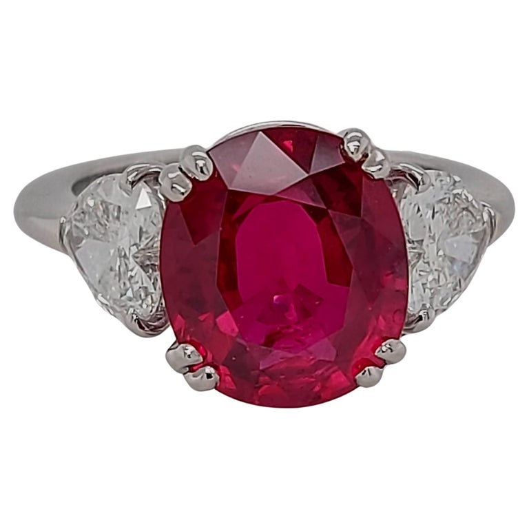 Gorgeous Platinum Ring with Vivid Red 5.53 Ct Ruby and 1.5 Ct Heart ...