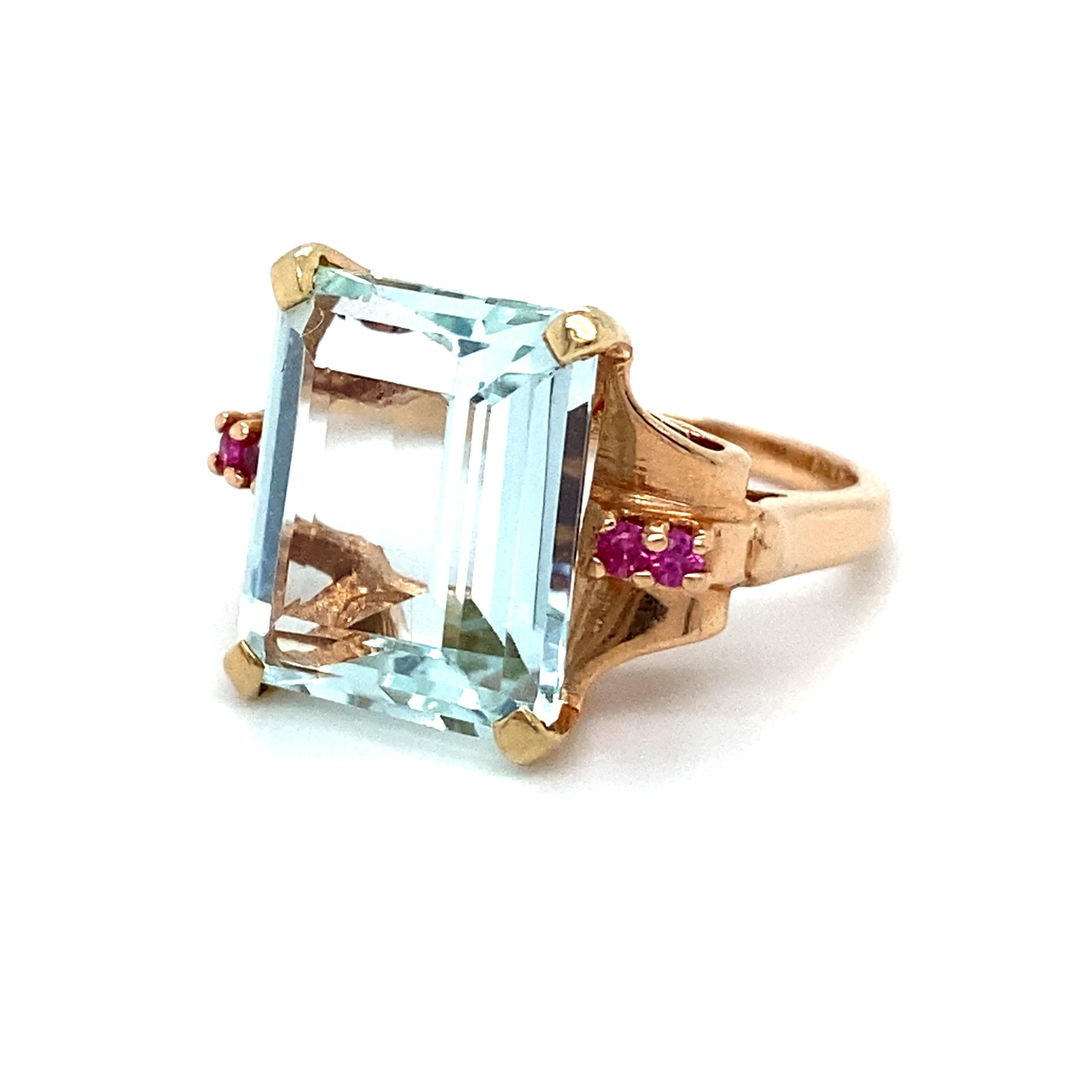 Gorgeous Retro Vintage 14K Rose Gold Aquamarine Ring, 10.20ct For Sale ...
