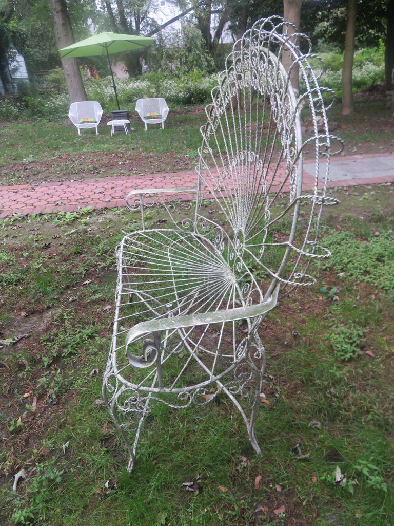 Gorgeous Salterini Style Wrought Iron Fan Back Peacock Patio Bench at ...