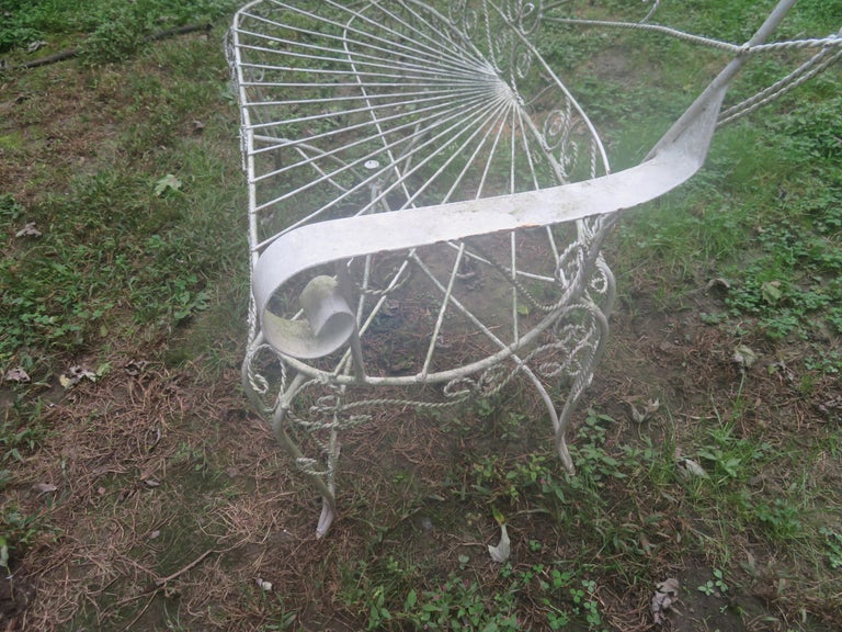 Gorgeous Salterini Style Wrought Iron Fan Back Peacock Patio Bench For ...