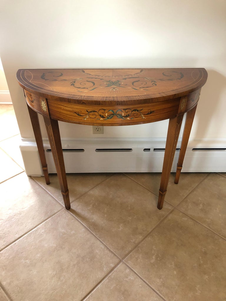 Gorgeous Stately Pair of Adams Style Demilune Console Tables at 1stDibs