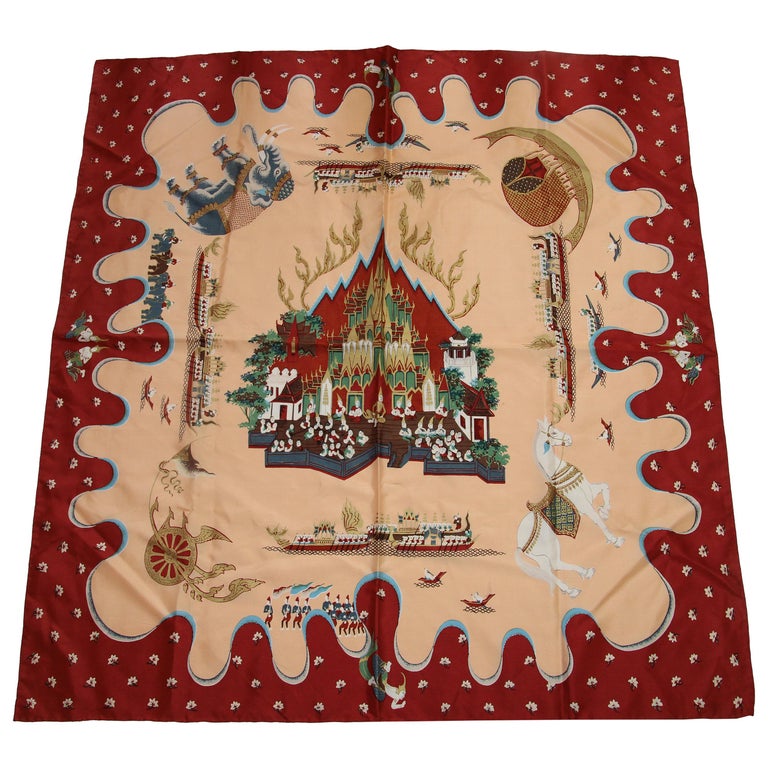 Gorgeous Vintage Asian Thai Silk Scarf For Sale at 1stDibs