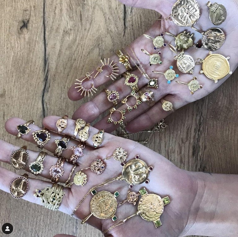 Gorgoneion Strength Pendant Necklace with Garnet, 18 Karat Yellow Gold ...