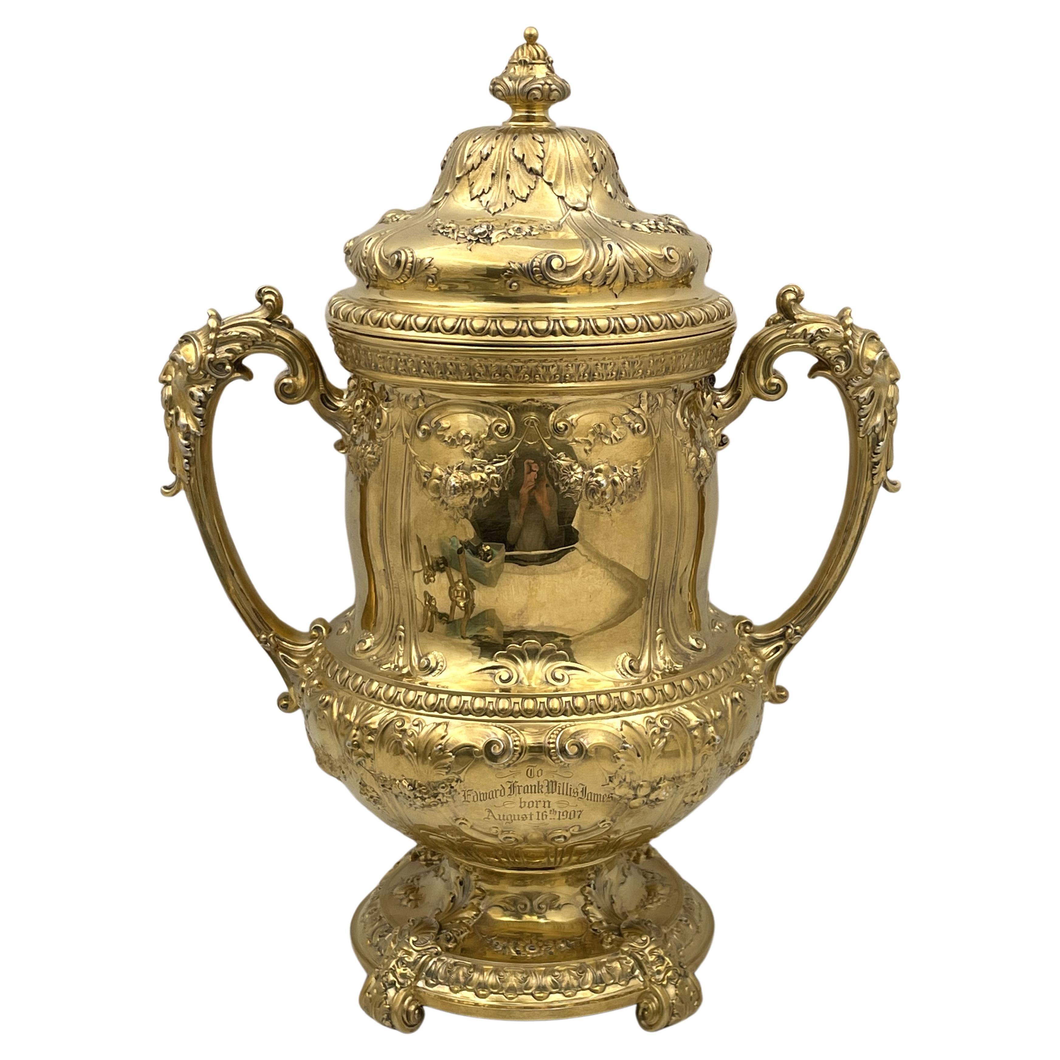 Gorham Sp. Order Gilt Sterling Silver Wine Cooler Trophy Urn for Son ...