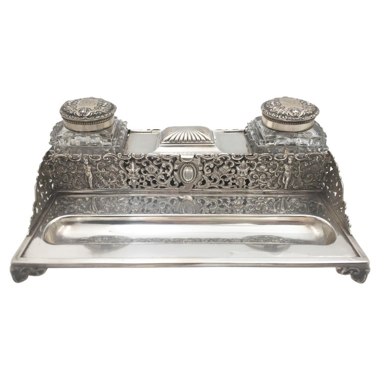 Gorham Sterling Silver 1886 Table Top Double Inkwell For Sale at 1stDibs