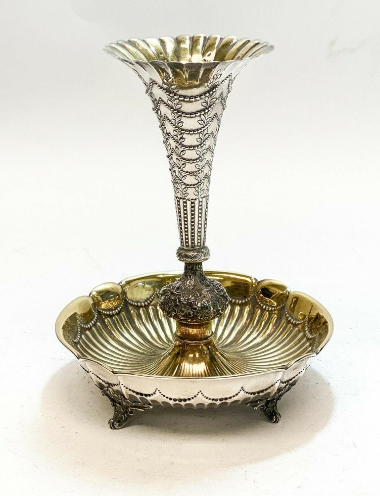 Gorham Sterling Silver Gilt Sterling Silver Fluted Vase, Beaded Swags ...