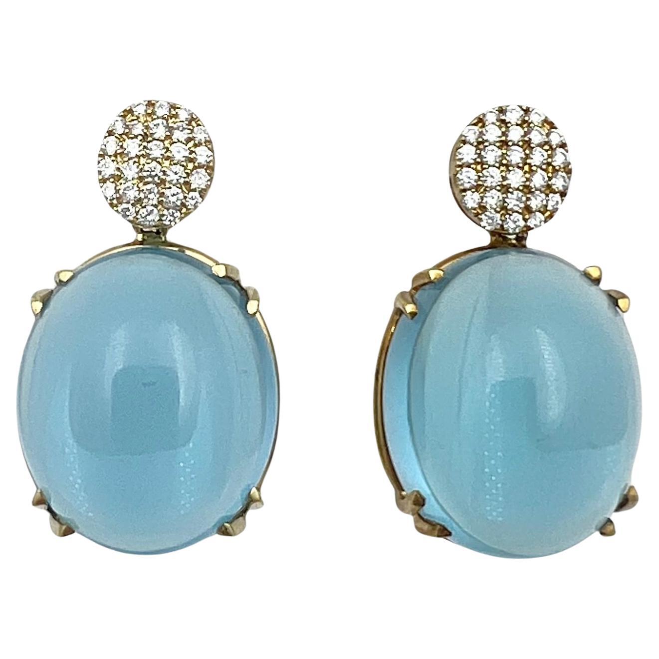 Handmade 18.81 Karat Blue Topaz Kite Shaped Pave Diamond Drop Earrings ...