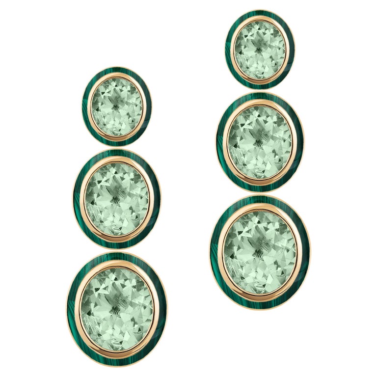 Goshwara 3 Tier Oval Shape Prasiolite and Malachite Earrings For Sale ...