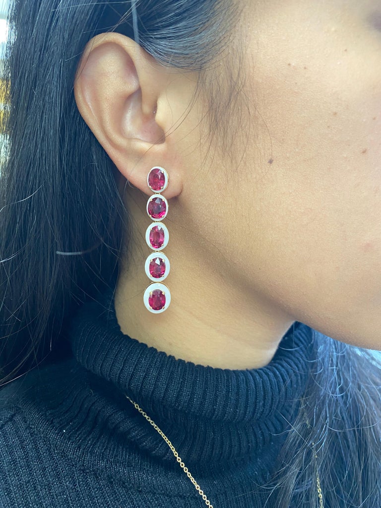 Goshwara 5 Stone Long Ruby Oval Cut Earrings For Sale at 1stDibs