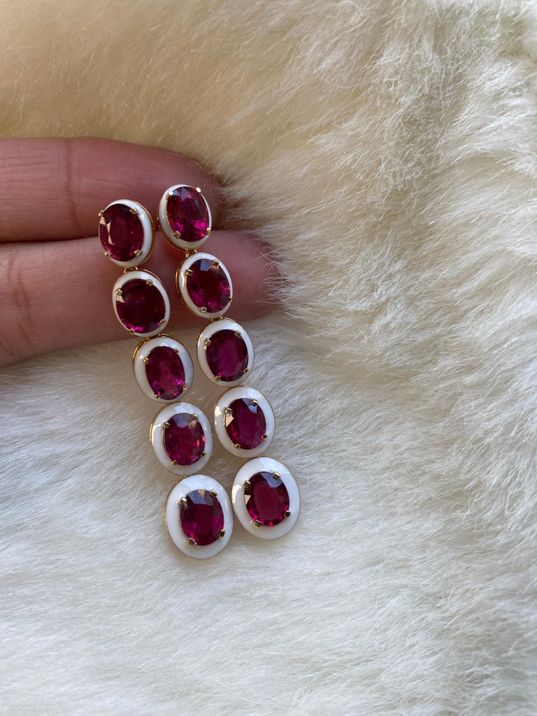 Goshwara 5 Stone Long Ruby Oval Cut Earrings For Sale at 1stDibs