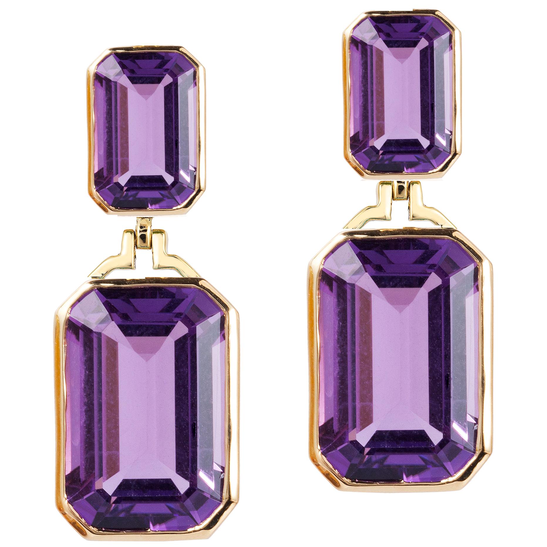 Emerald Cut Diamond and Green Amethyst Day Night Earrings For Sale at ...